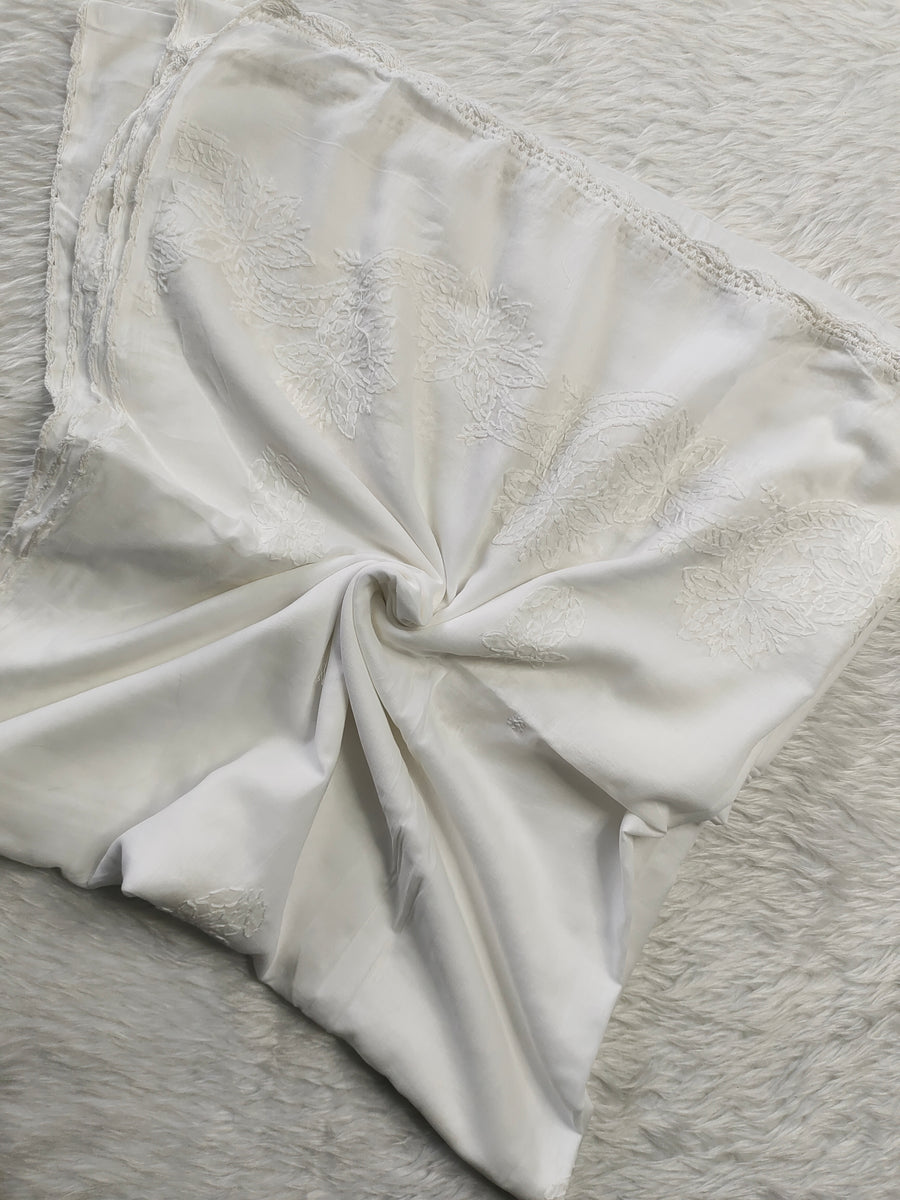 House of Oudh Lucknow Chikankari Handwork White Cotton Bakhiya Jal Dupatta